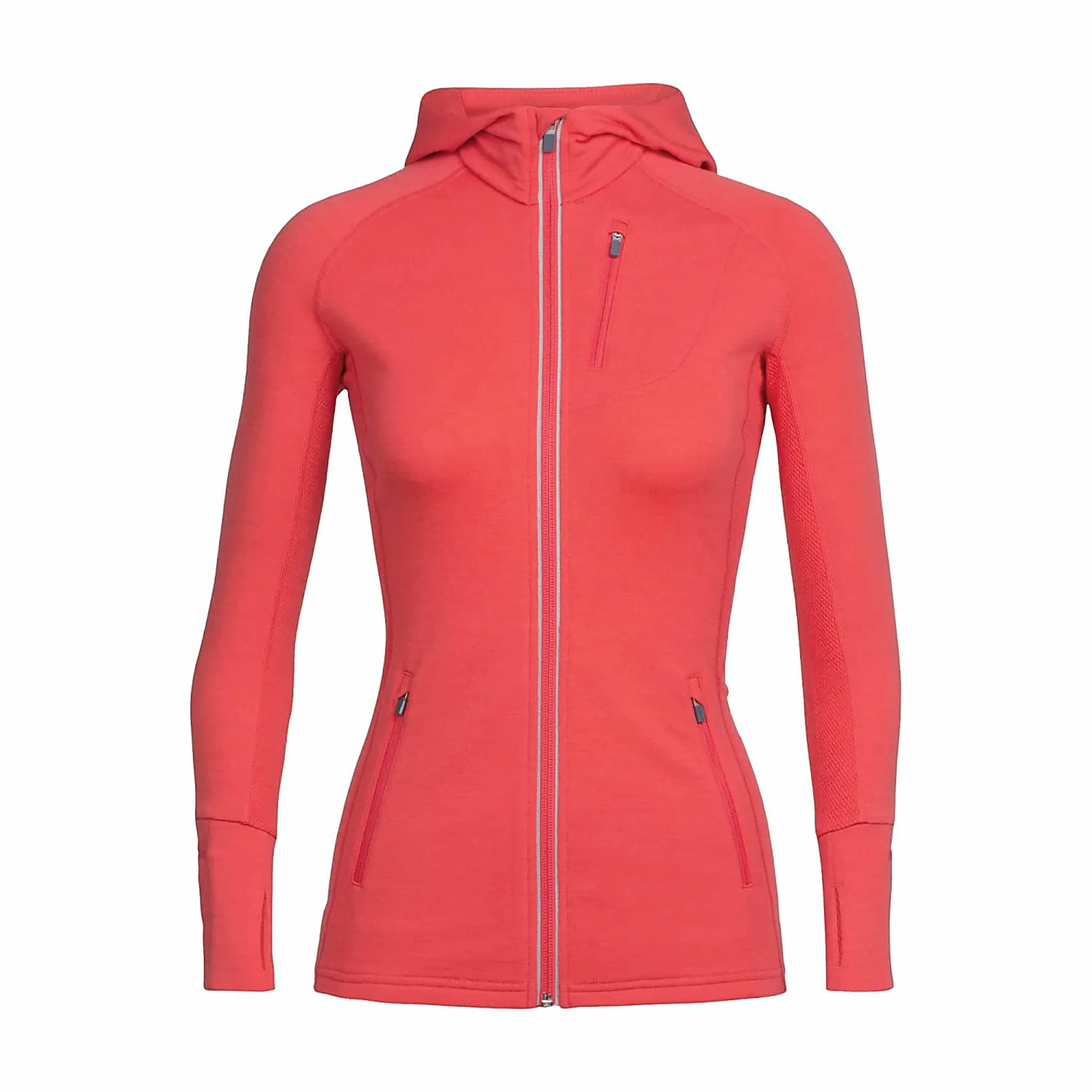 Icebreaker Womens Quantum Long Sleeve Zip Hood Poppy Red/Poppy Red